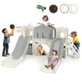 JOYLDIAS 9in1 Kids Toddler Double Slide Backyard Playground w/Climber,Basketball Hoop,Telescope ...