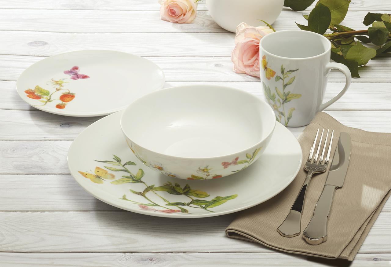 Safdie & Co. 16-Piece Dinnerware Set, White, Botanical Butterflies ...
