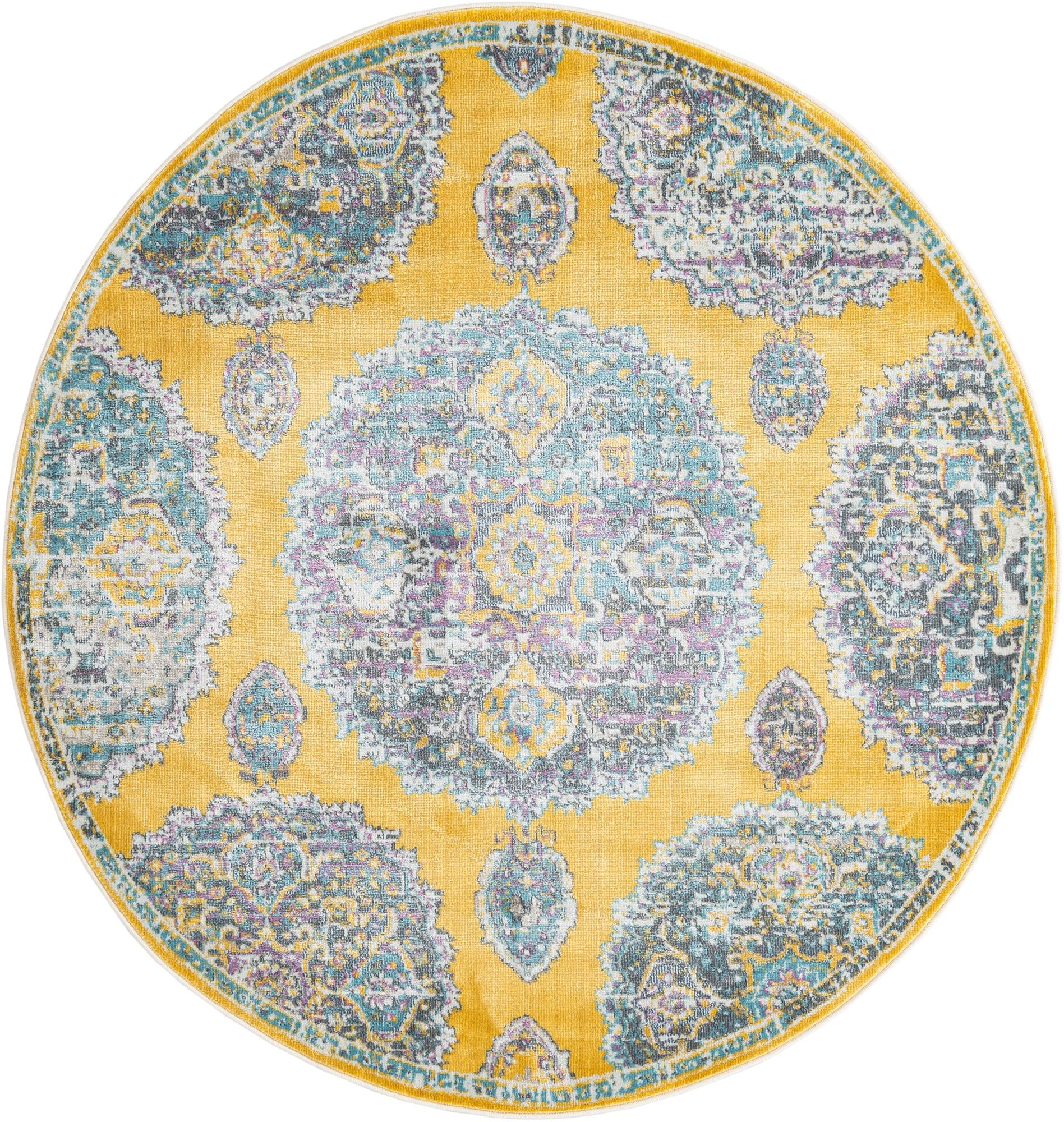 Rugs.com Paragon Collection Rug – 5 Ft Round Yellow Medium-Pile Rug ...