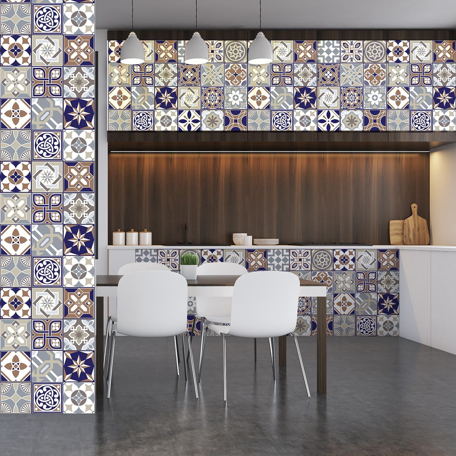 Walplus Peel and Stick Backsplash Denin Azulejo Victorian Tile Decals ...