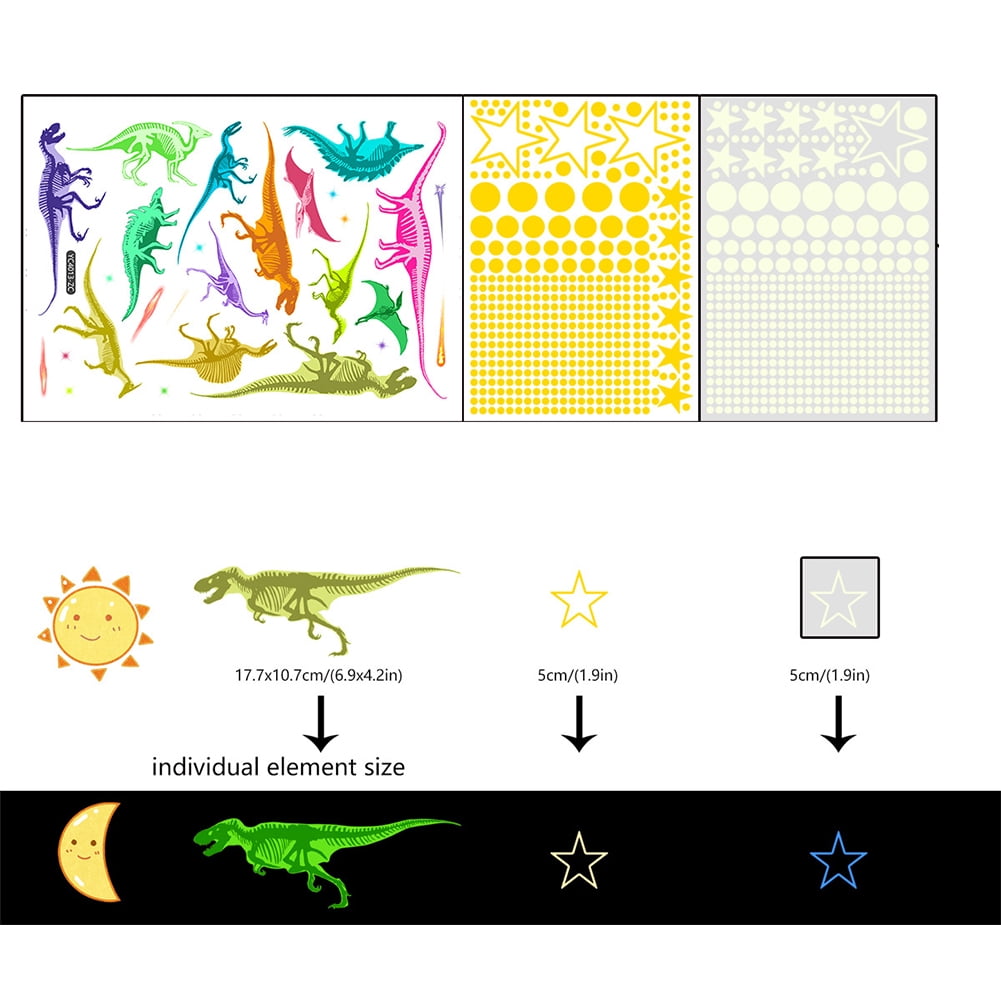 CSCHome 3PCS Luminous Wall Decals Dinosaur Wall Stickers Background ...