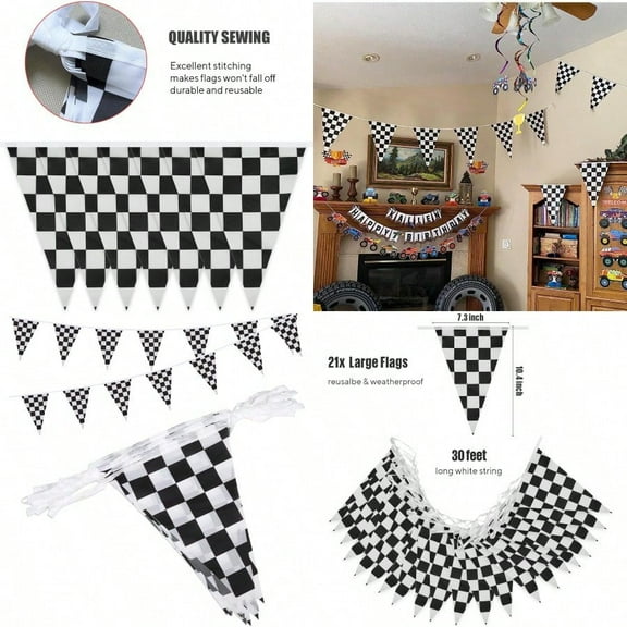 5 Pack Checkered Pennant Banner Flags Racing Birthday Decorations ...