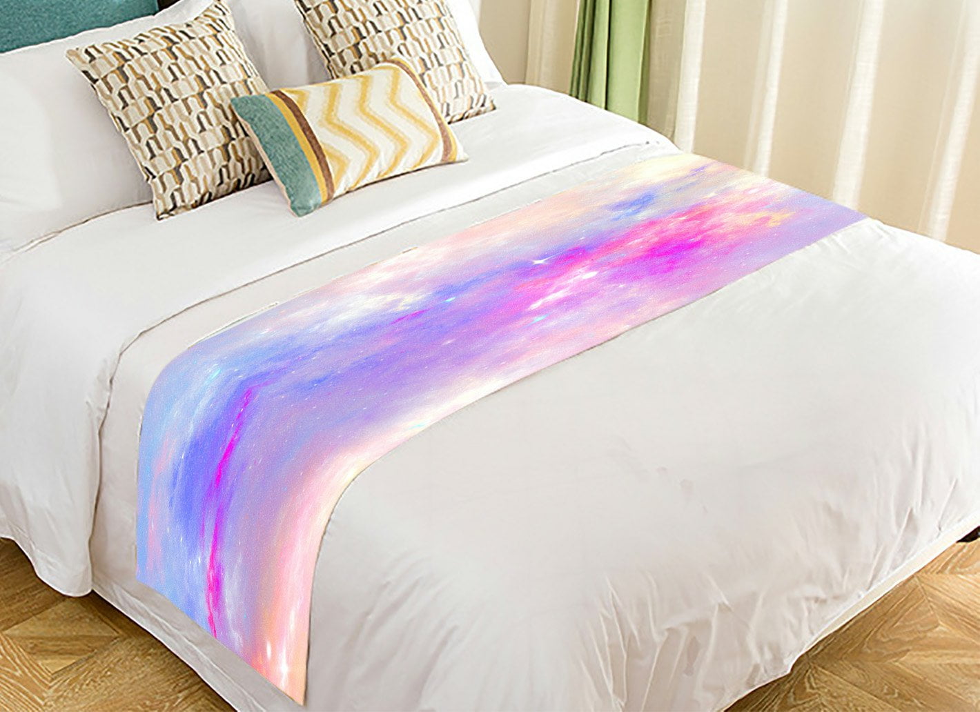 GCKG Nature Bed Runner, Abstract Sky with Soft Color Clouds Bed Runners ...