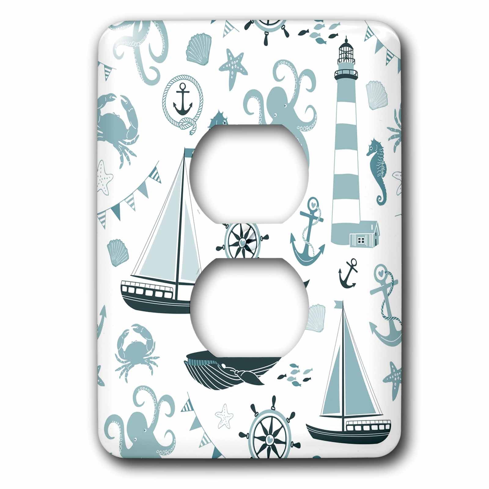 Blue and White Nautical Theme Octopus, Boat, Anchor 2 plug outlet cover ...