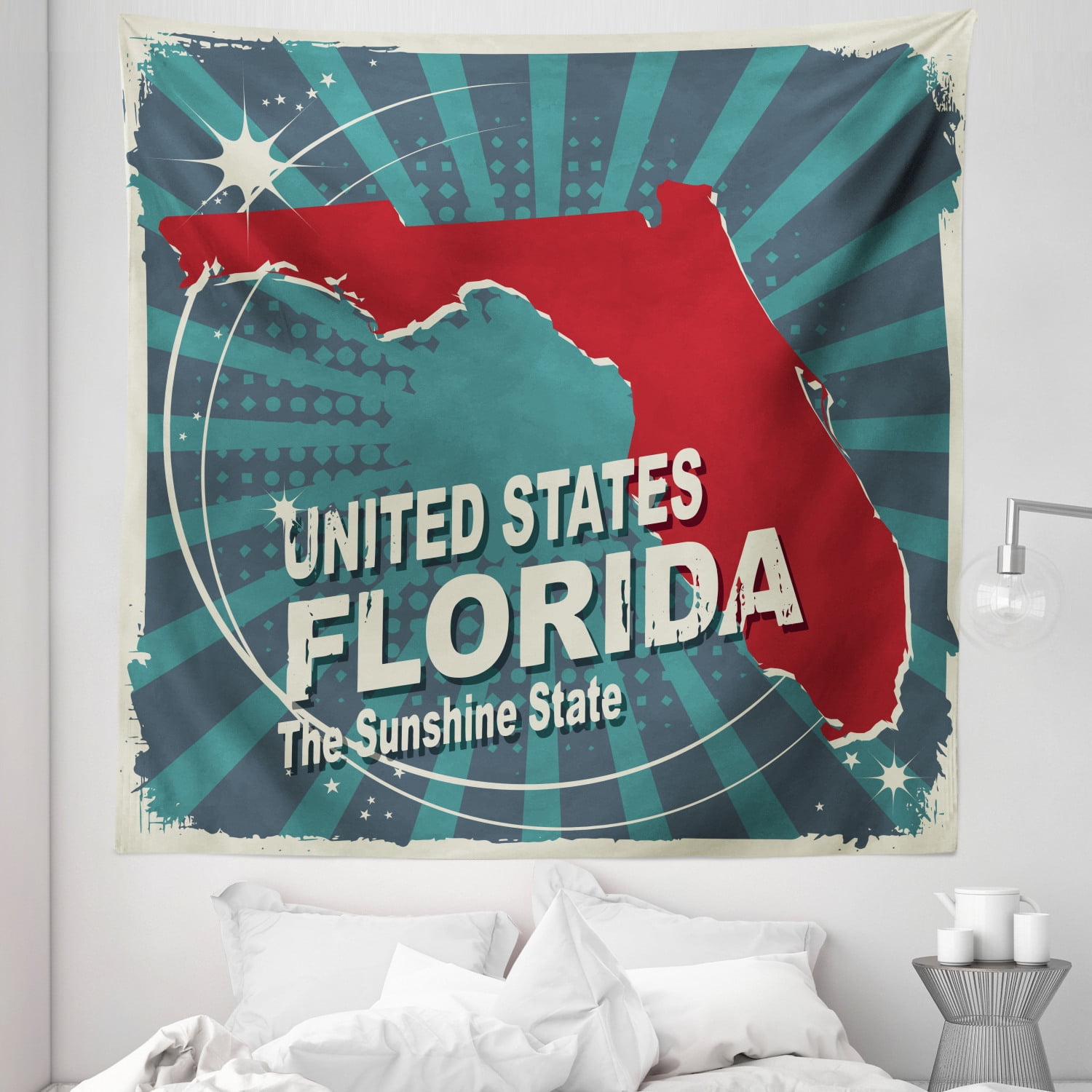 Florida Tapestry, Retro Style Sunburst Worn out Backdrop with the City ...
