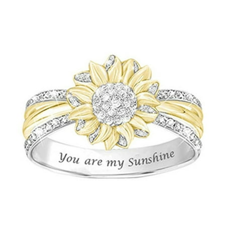 Elegant 18K Gold 925 Silver Two-tone Sunflower Diamond Ring - Walmart.ca