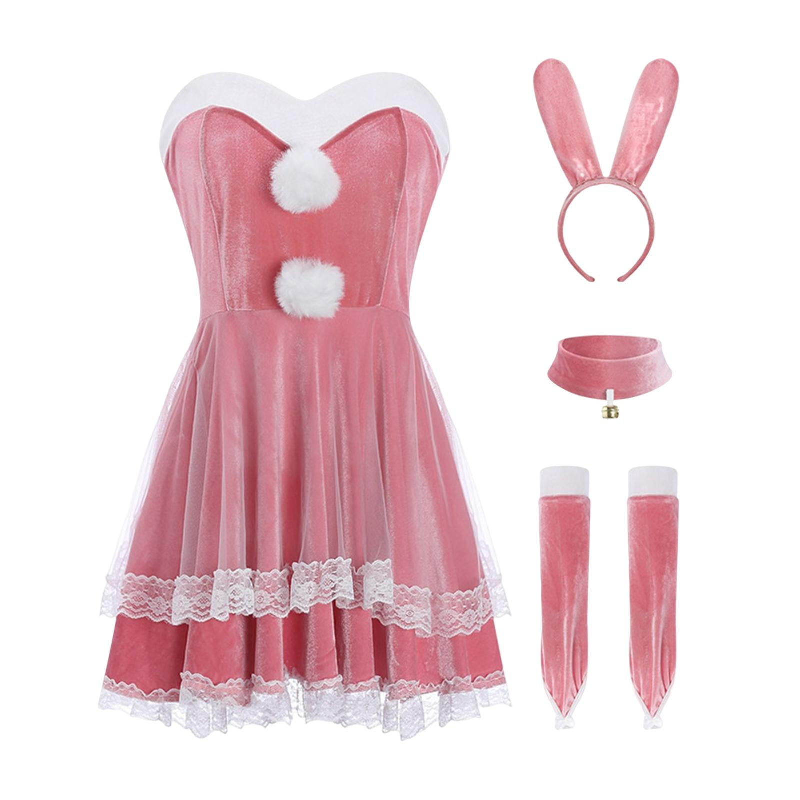 Runquan Bunny Costume Set Cosplay W/ Bunny Ears Girls Piece Rabbit ...