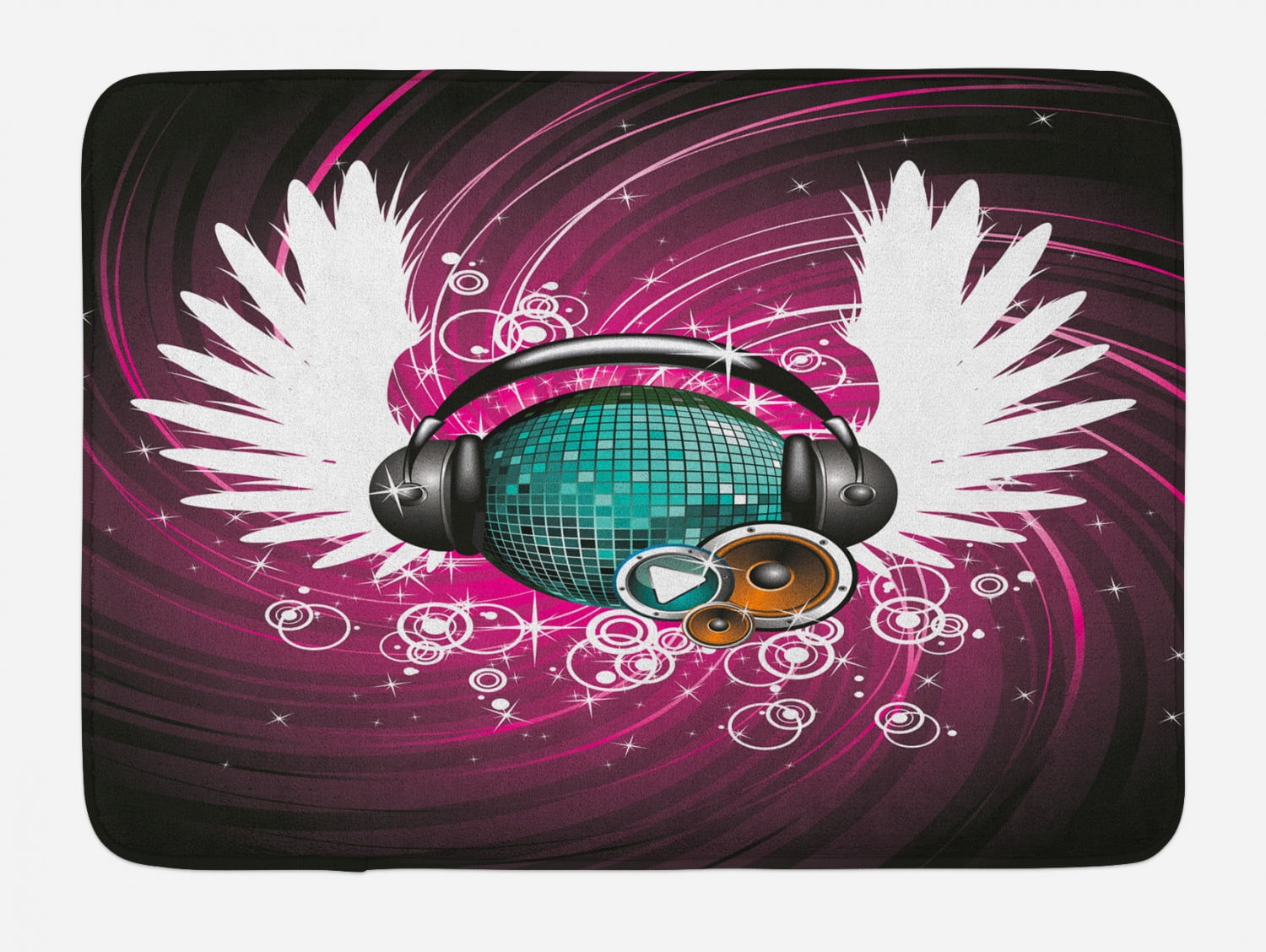 Popstar Party Bath Mat, Disco Ball with Headphones and Angel Wings ...