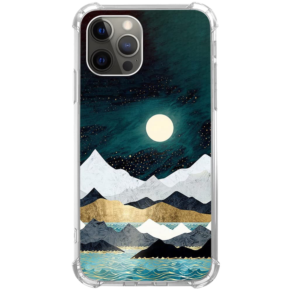 Ocean Moon Night Case for iPhone 14 Pro,Aesthetic Art Design TPU Bumper ...