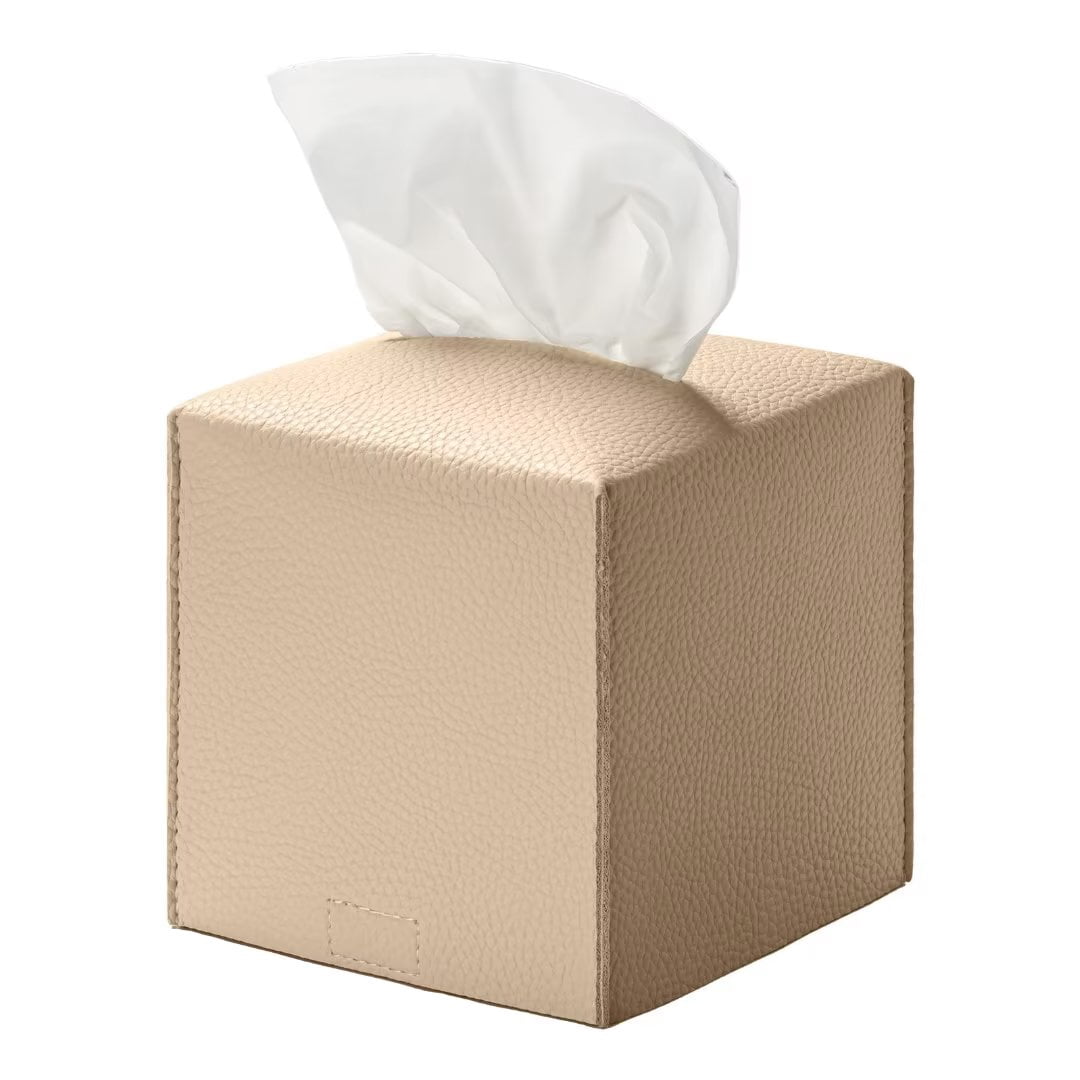 KEEPJOY Beige Pu Leather Square Tissue Box Cover with Bottom Belt for ...