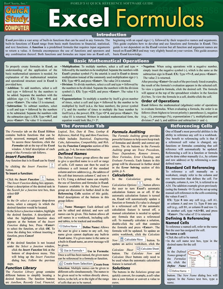 Pre-Owned Excel Formulas: Quickstudy Laminated Study Guide (Quickstudy ...