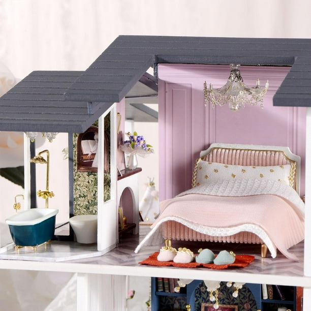 Yinanstore Dollhouse Miniature with Furniture DIY Wooden Dollhouse Kit Romantic Modern House Puzzle Self Assembled for Girls Birthday Gift