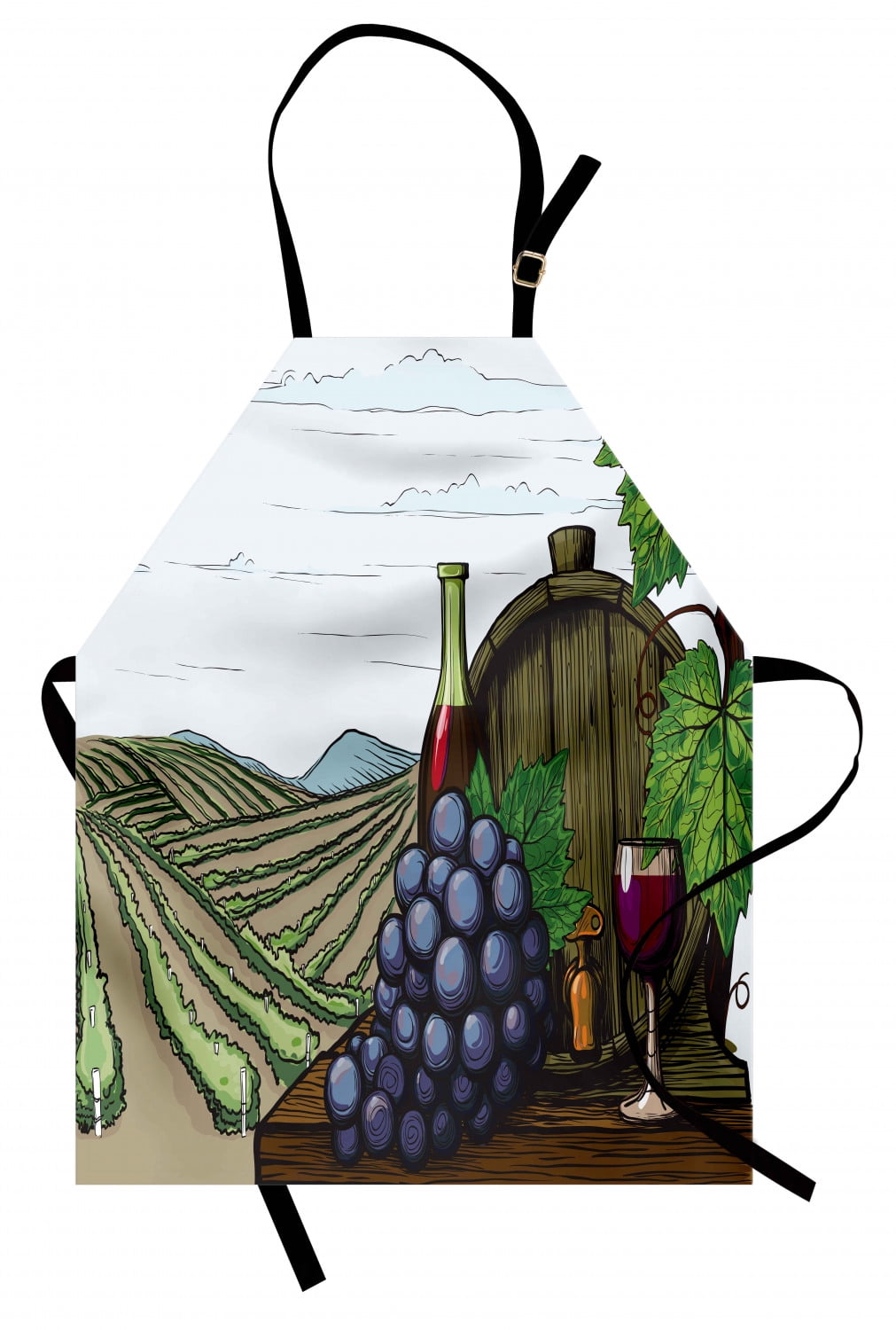 Wine Apron Landscape with Views of Vineyards Grapes Leaves Drink Barrel ...
