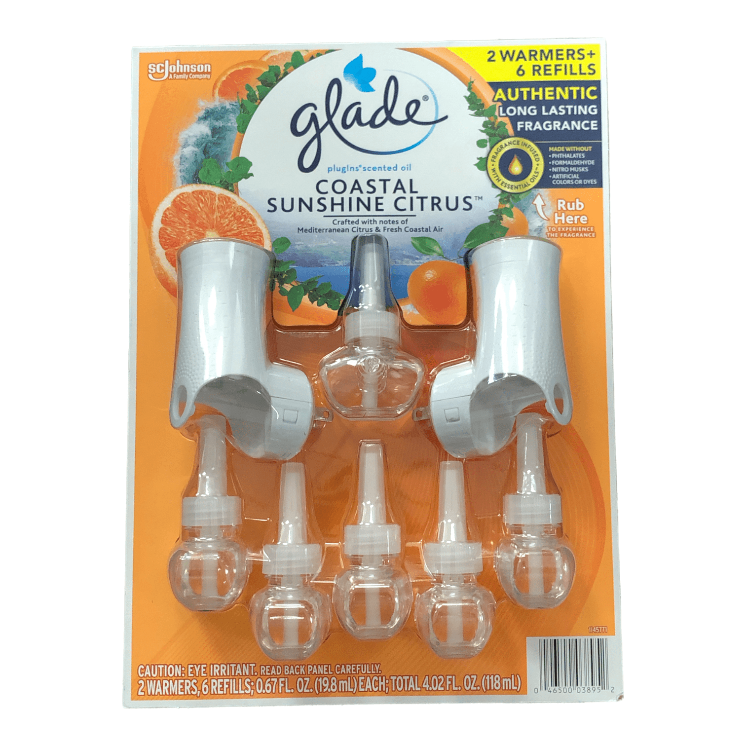 Glade PlugIns Scented Oil, 2 Warmers + 6 Refills, Costal Sunrise Citrus ...