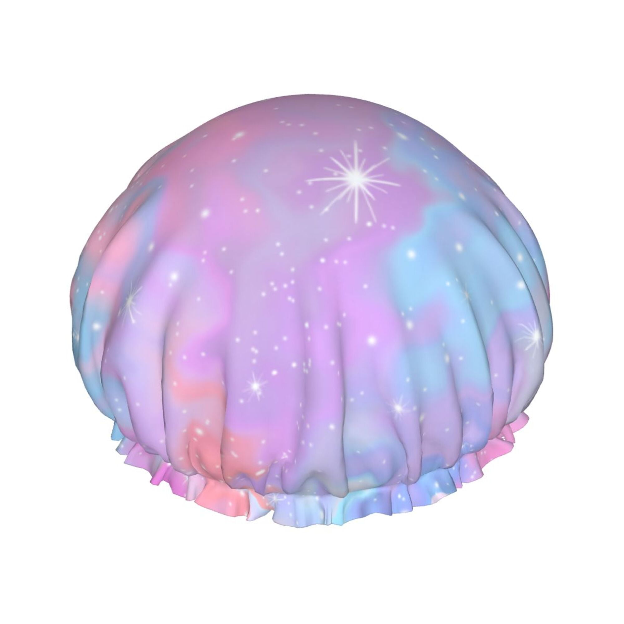 YFYANG Women's Double Waterproof Shower Cap, Pink Dream Stars Reusable ...