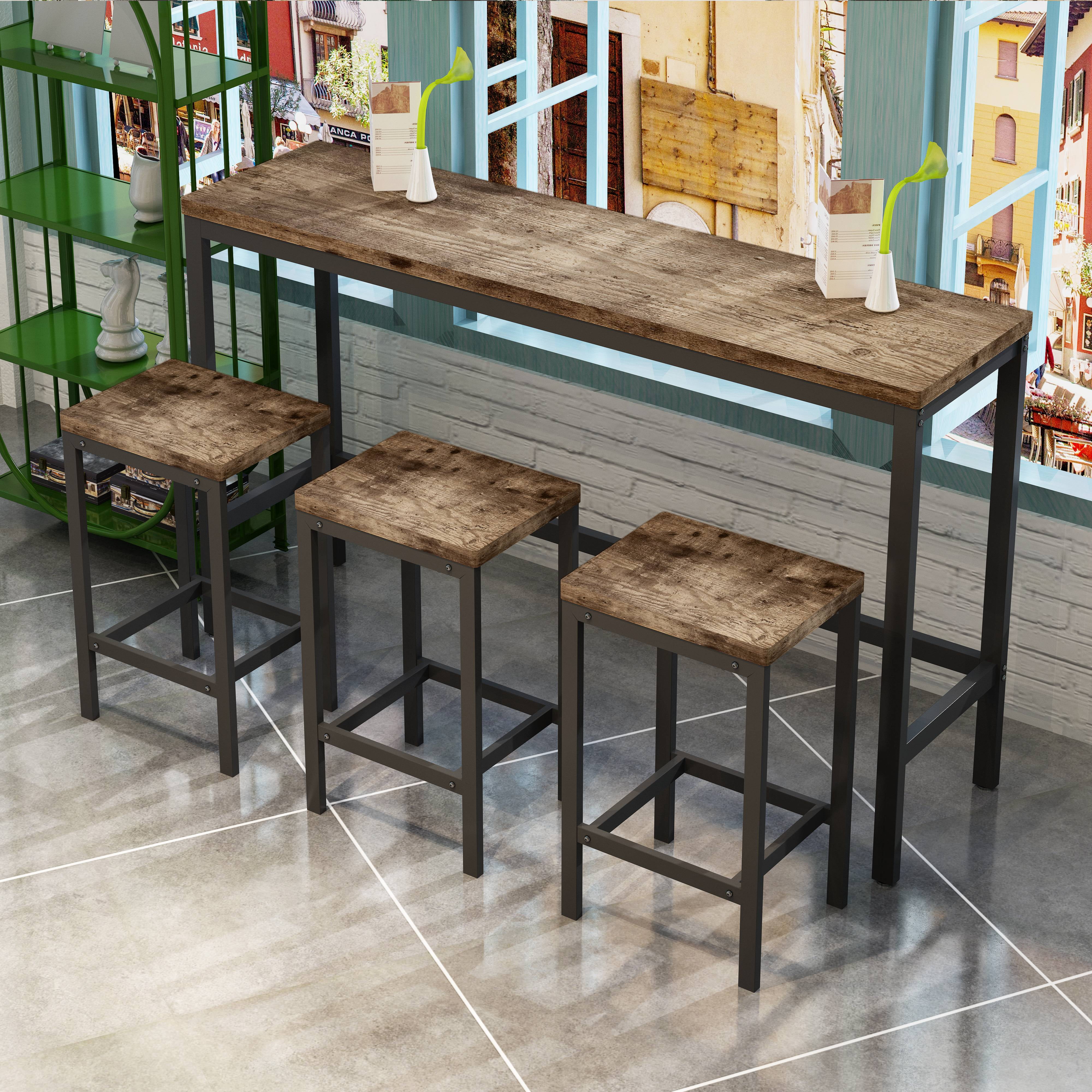 Modern High Top Table Set for 3, Rectangle Kitchen Dining Table Set ...