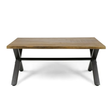 Mayson Outdoor Modern Industrial Acacia Wood Coffee Table, Teak, Black ...