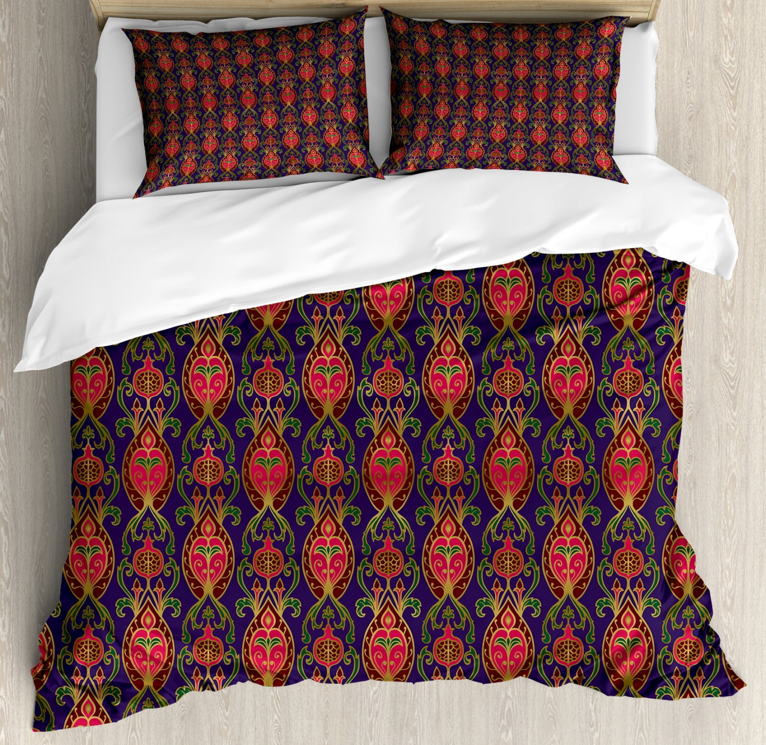 Turkish Pattern Duvet Cover Set Queen Size, Oriental Botanical Pattern ...