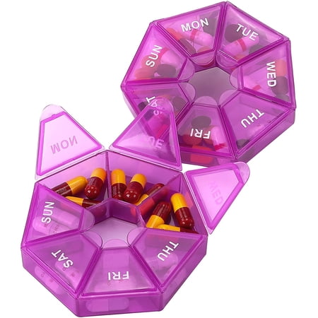 Pill Organizer Purple Pack of 2 Portable 7 Day Pill Box- Easy Fill Pill ...