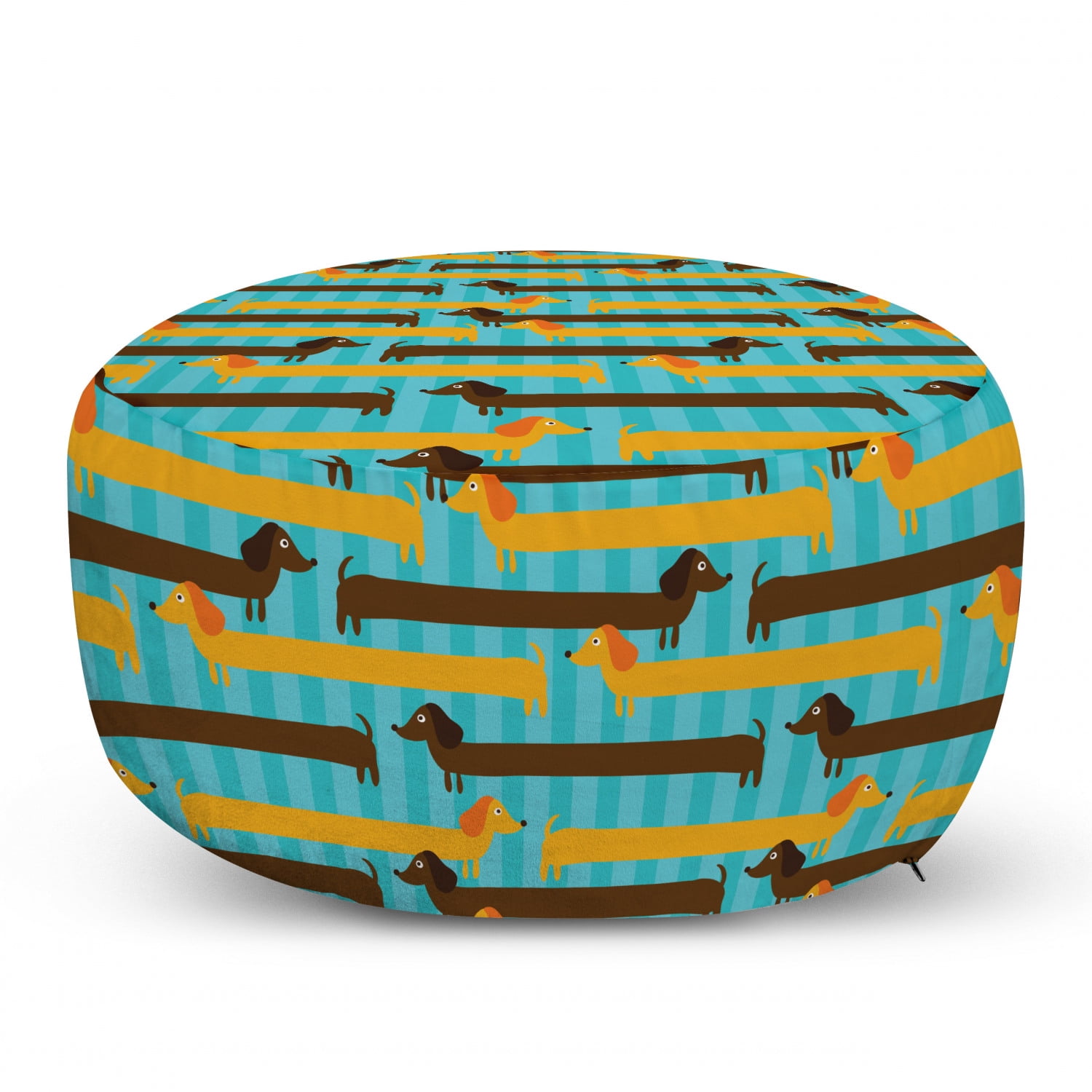 Dogs Pouf Cover with Zipper, Vertically Striped Blue Background with ...