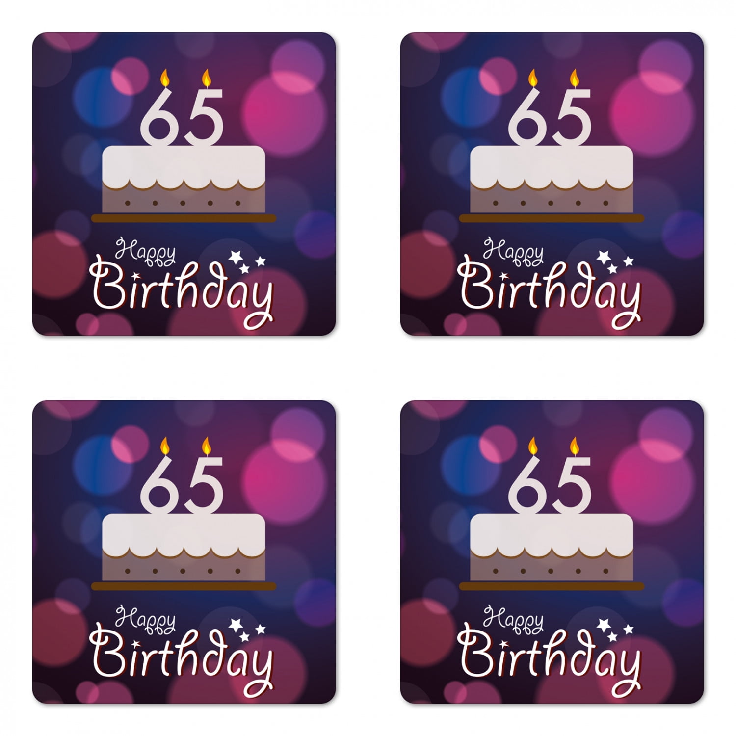65th Birthday Coaster Set of 4, Party Ceremony Artwork Cake Hand ...