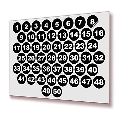 Black Vinyl Consecutive Number Stickers - 1 to 50, 1 inch Self-Adhesive ...