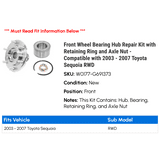 Front Wheel Bearing Hub Repair Kit with Retaining Ring and Axle Nut ...