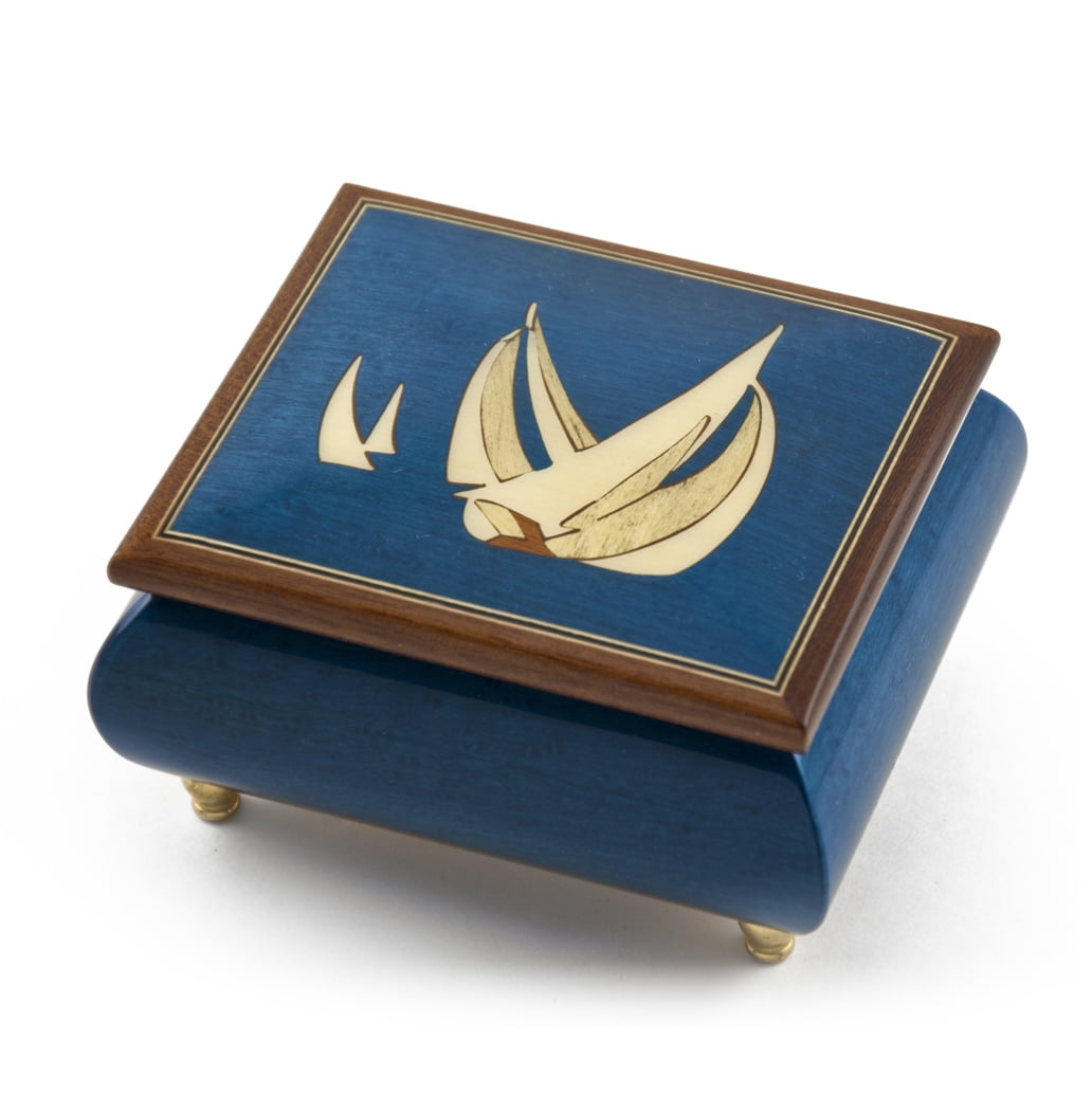 Vibrant Blue Sailboat Handcrafted Italian Music Box - Star Spangled ...