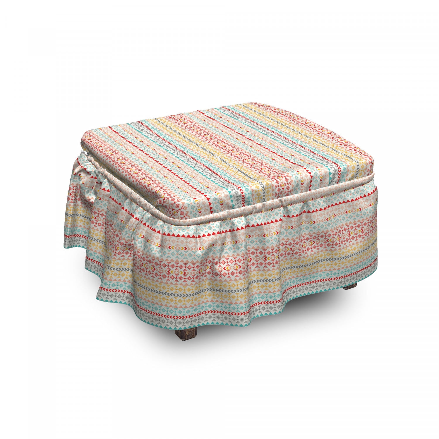 Tribal Ottoman Cover, Boho Stripes and Shapes, 2 Piece Slipcover Set ...