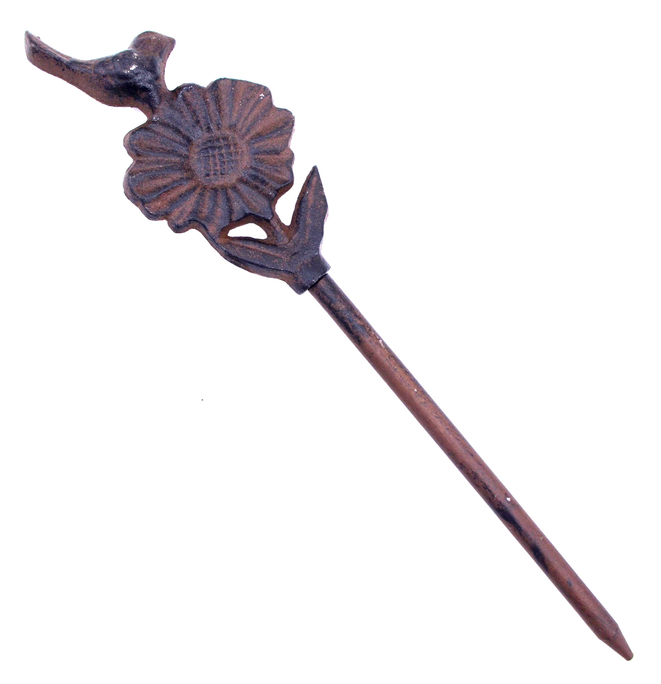 Cast Iron Garden Stake Hose Guide Bird On Daisy 12.625" Tall Flowerbed ...