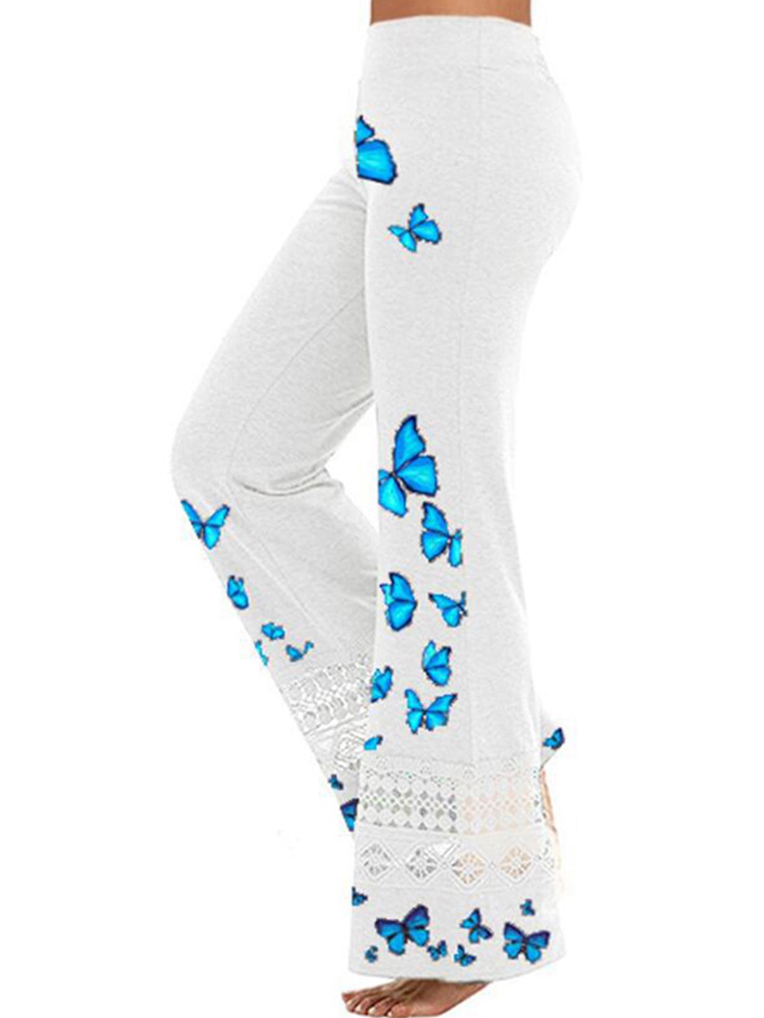 Niuer Butterfly Embroidery Pants for Women Palazzo Bell Bottom Trousers ...