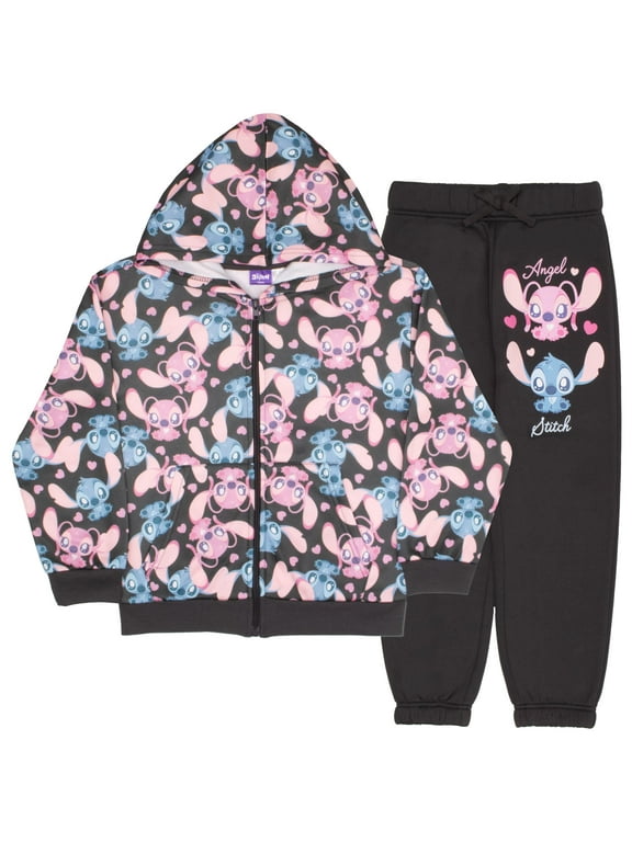 Disney Lilo & Stitch Girls Zip-Up Hoodie with Sitch & Angel All-Over ...