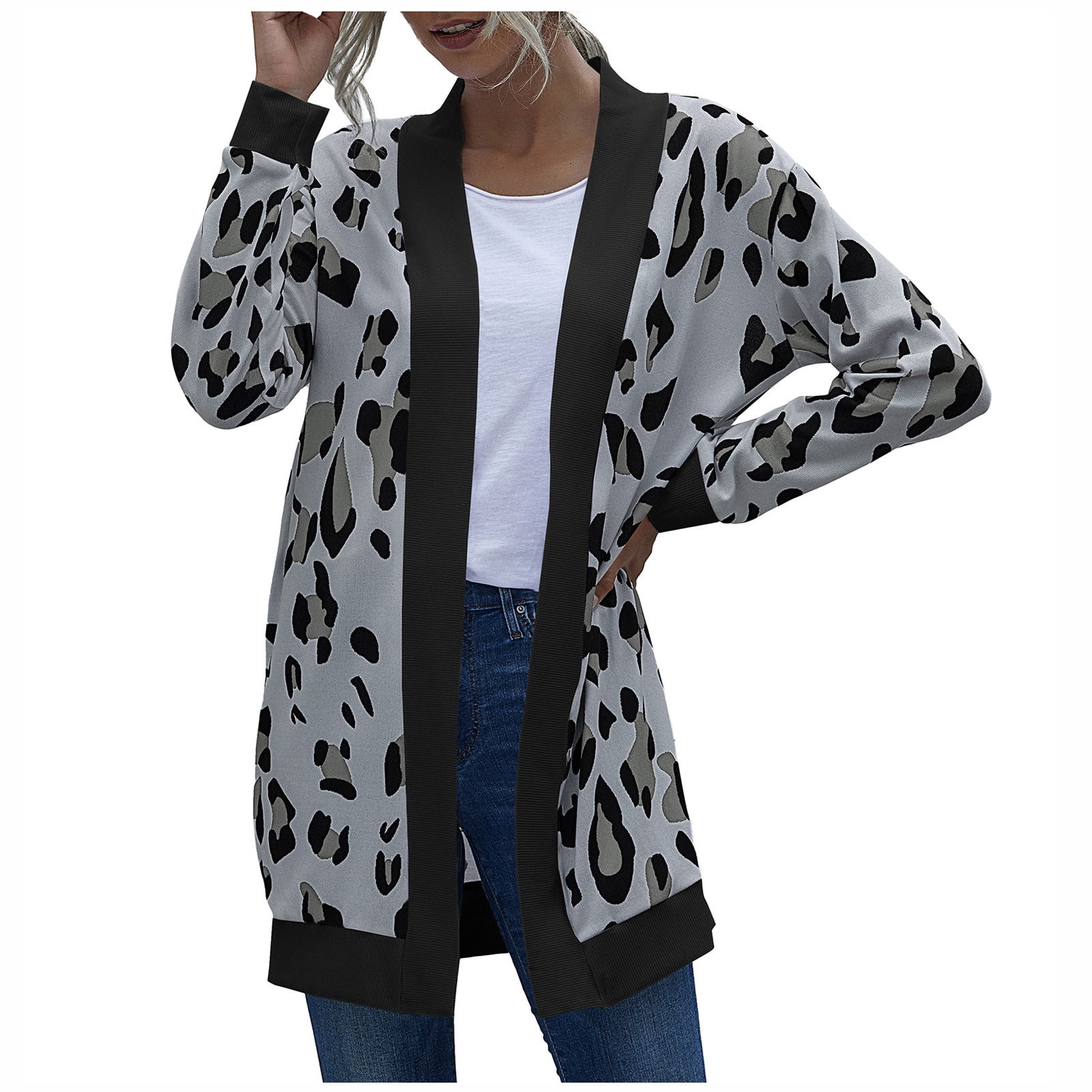 Mujeres Casual Manga larga Estampado de leopardo Empalme Puntada ...