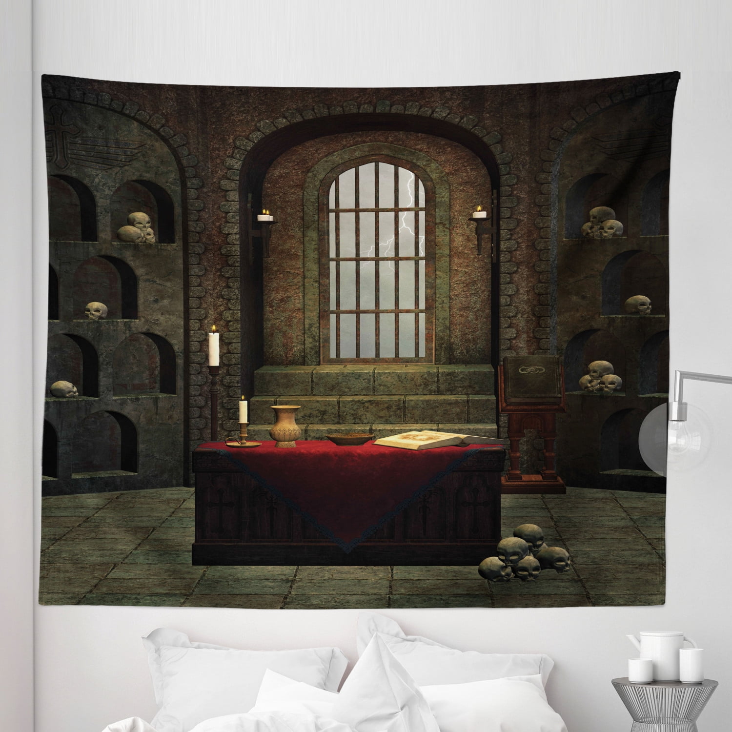 Gothic Tapestry, Fantasy Theme Spell Casting Warlock Witch Skulls on ...