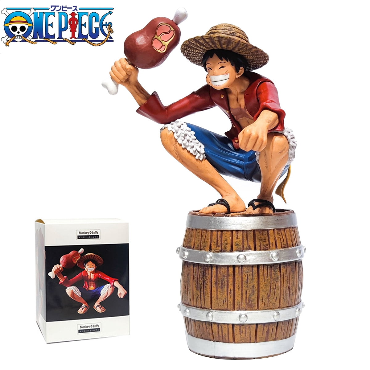 Anime One Piece Barrel Luffy Action Figure Toys 14cm Eating Chicken Leg ...