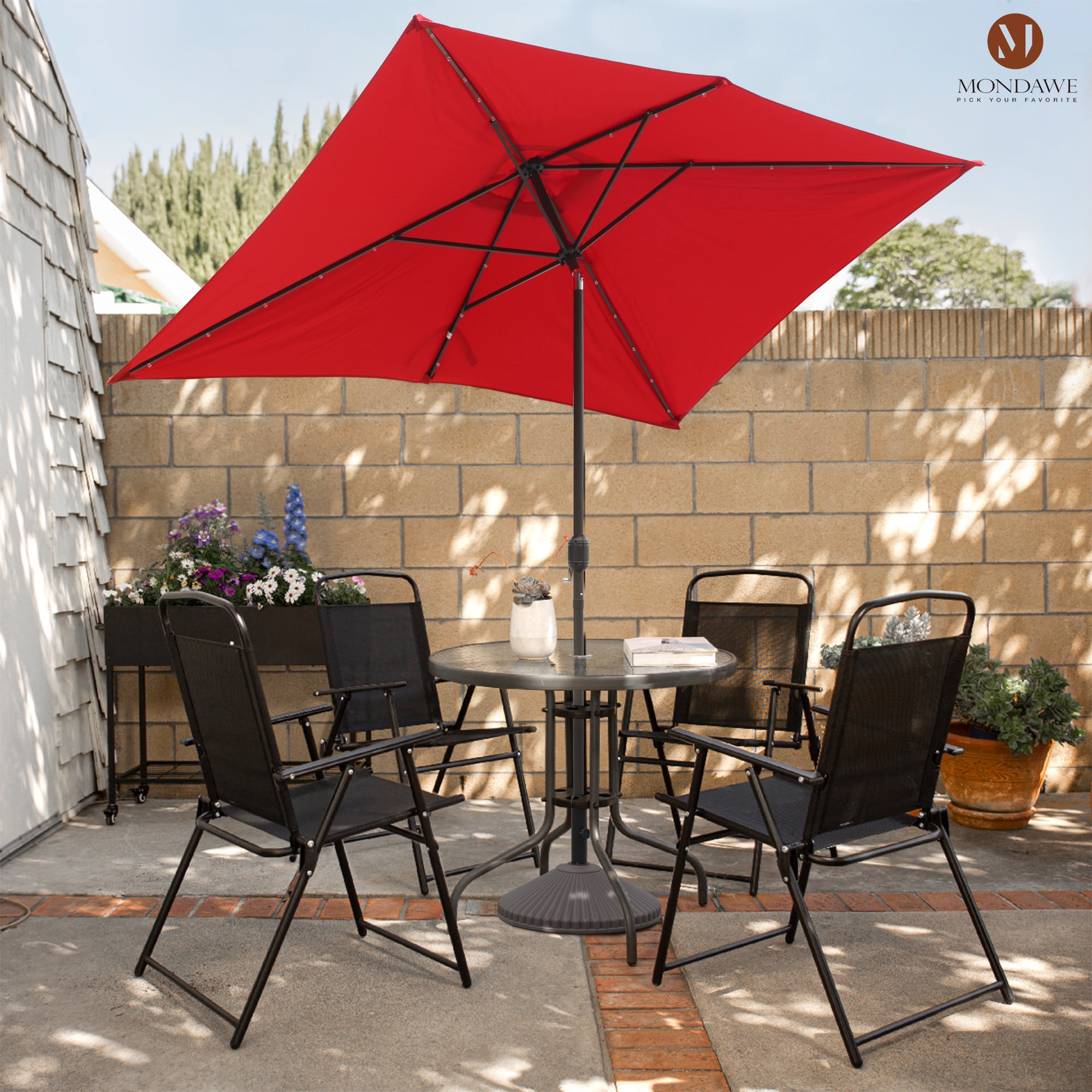 6.5 x 10ft Rectangular Patio Umbrella with 26 Led Lights Outdoor Market ...