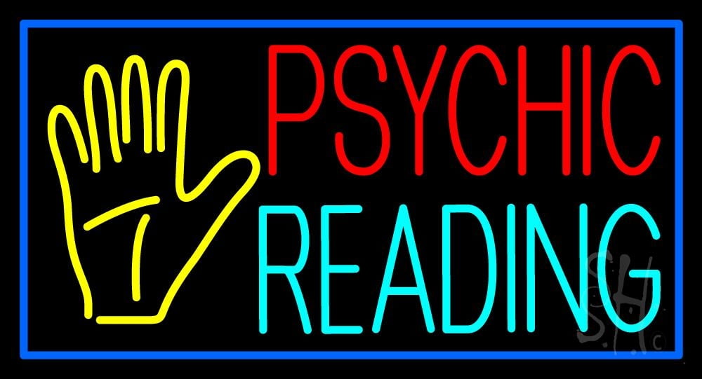 Psychic Reading Block Palm Blue Border LED Neon Sign 20" Tall x 37 ...