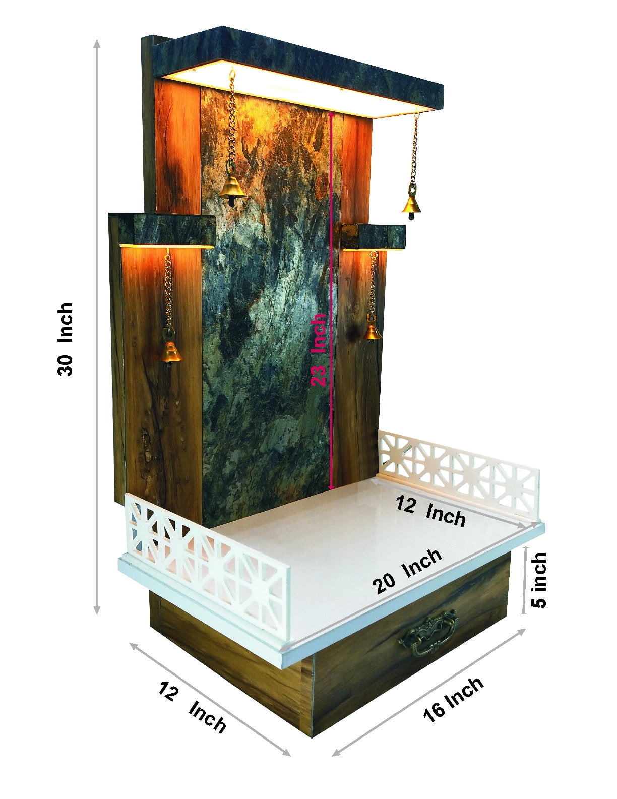 Wooden Temple Mandir Designer Pooja Shrine with LED Lights for Home and ...