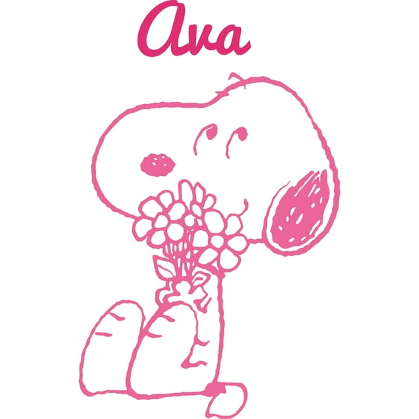 Pink Snoopy Flowers Love Snoopy Customized Wall Decal - Custom Vinyl ...