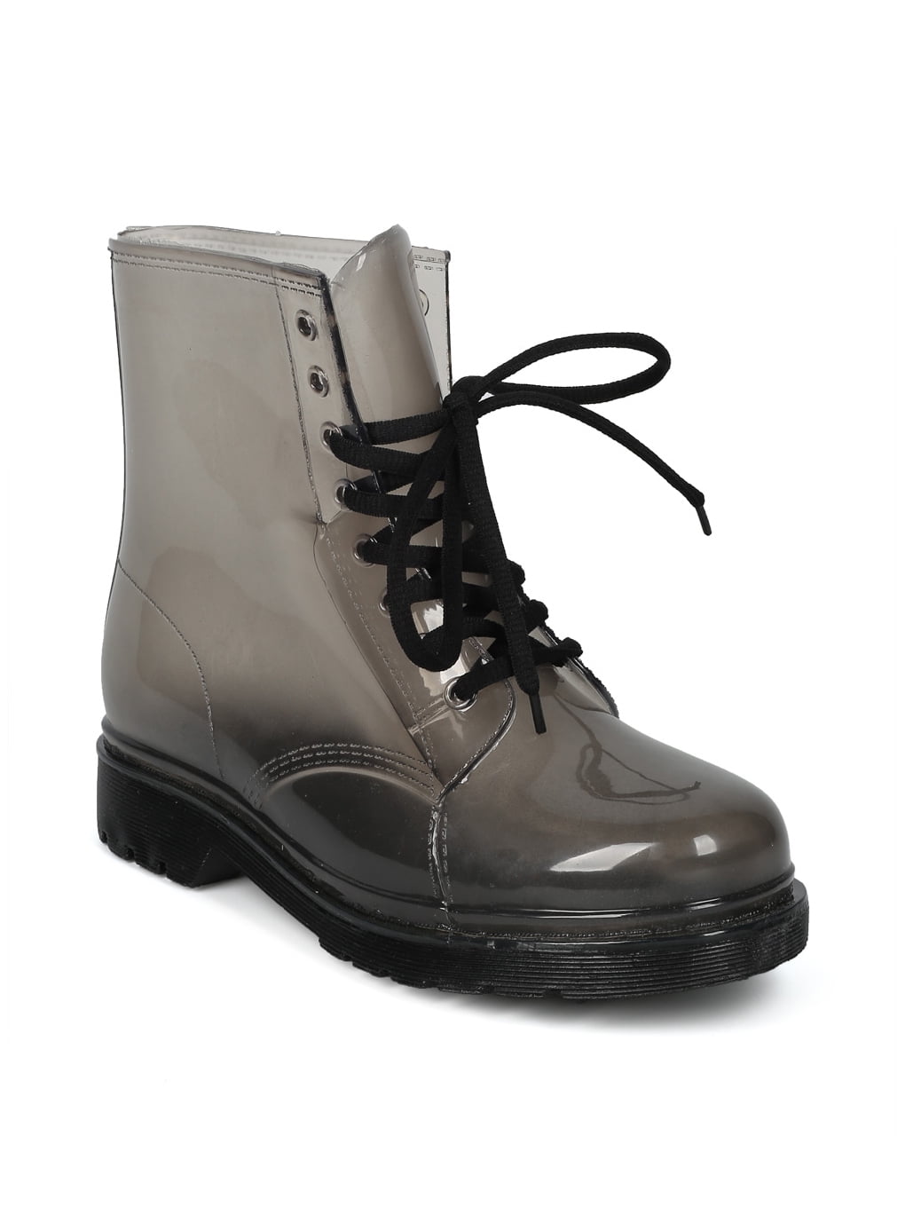 New Women Red Ruby Gum-1 Clear Lace Up Lug Sole Combat Rain Boot ...