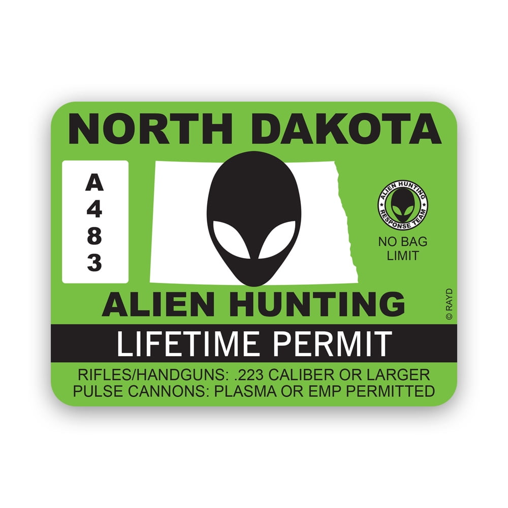 North Dakota Alien Hunting Permit Sticker Decal - Self Adhesive Vinyl ...