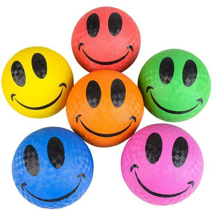 Kicko Smiley Face Ball - Pack of 5-5 Inch Colored Playground Balls with ...