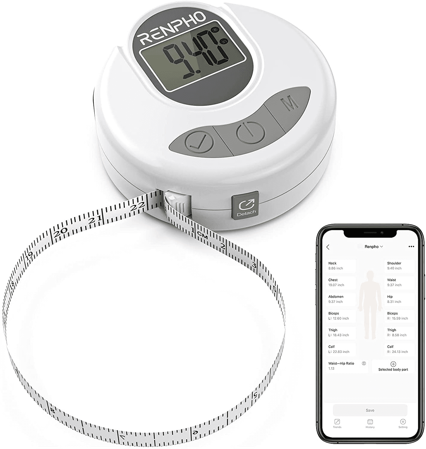RENPHO Smart Tape Measure with App, Bluetooth Body Measuring Tape for ...