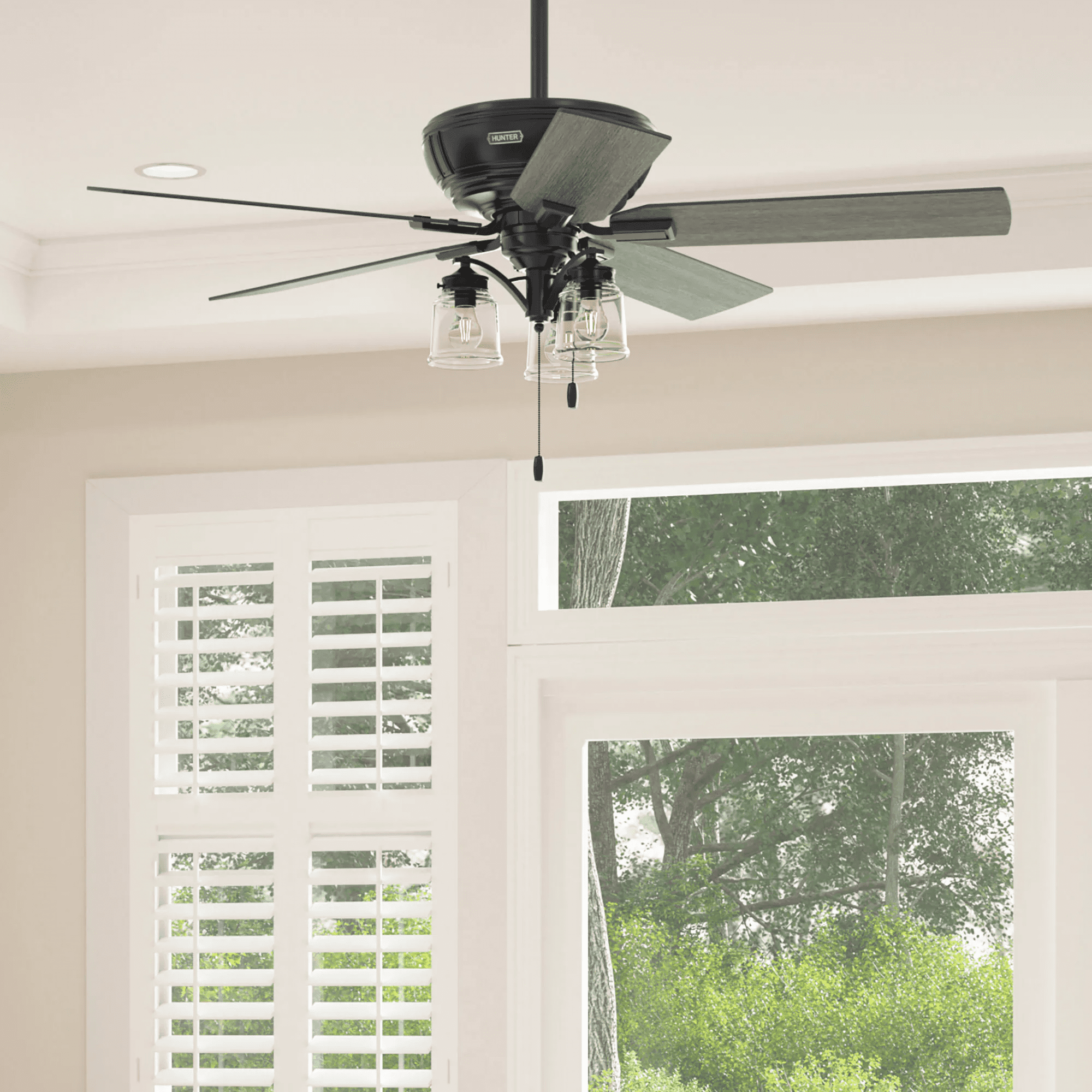 Restored Hunter Fan 54 Inch Traditional Matte Black Finish Indoor ...