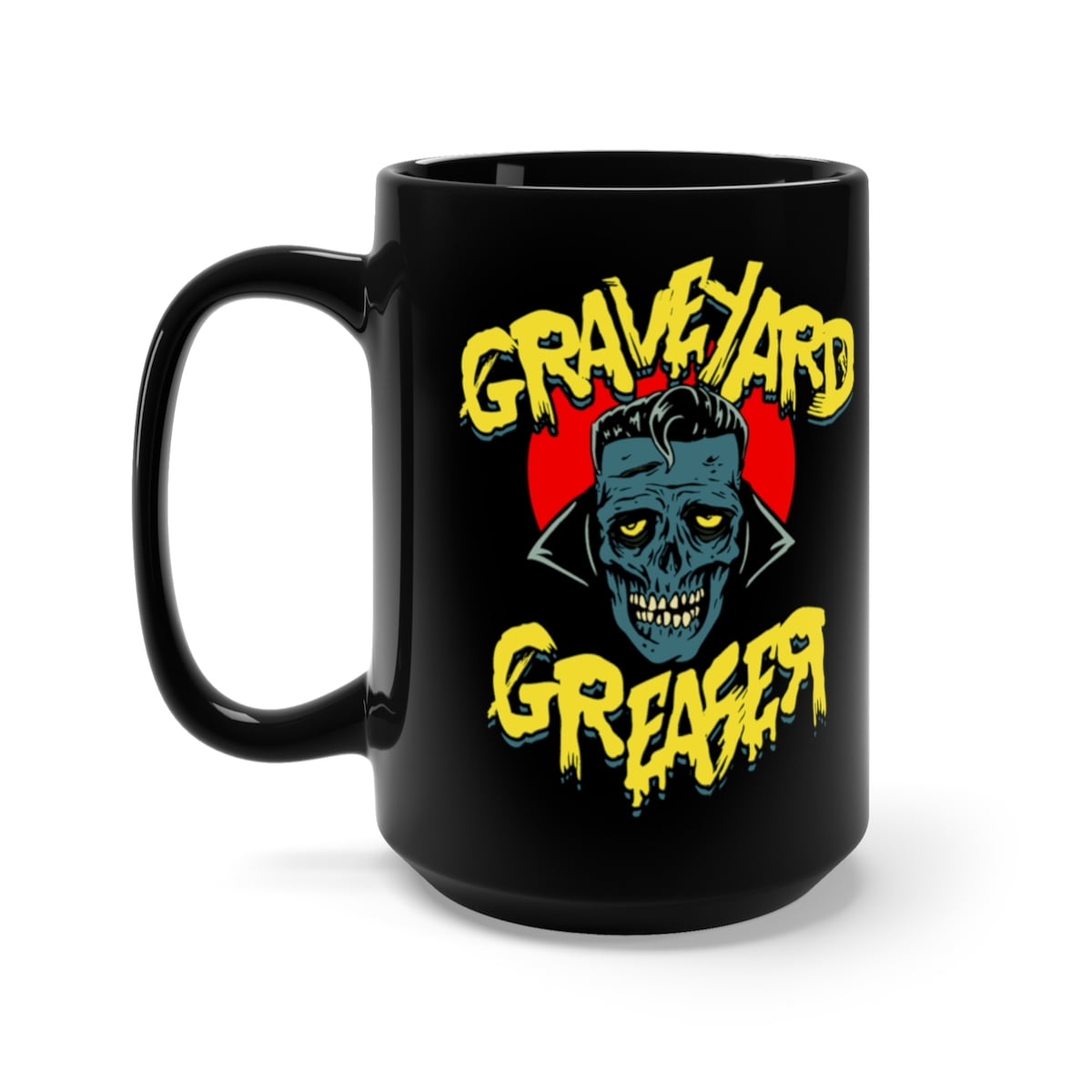 Rockabilly Graveyard Greaser Undead Zombie Coffee Mug, 15oz, Black ...