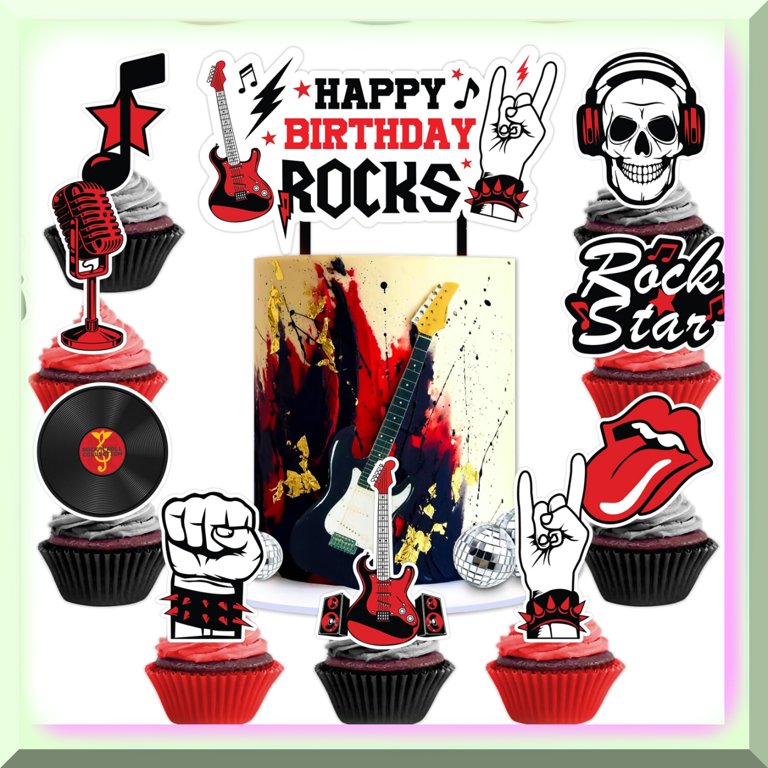 Printable Cupcake Toppers Rock Guitar Cupcake Toppers Red Black