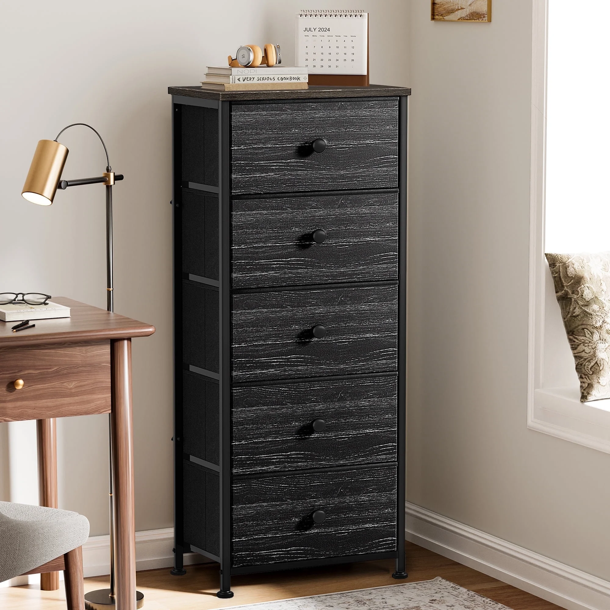 GUNAITO Tall Dresser for Bedroom with 5 Drawers Chest of Drawers Fabric ...