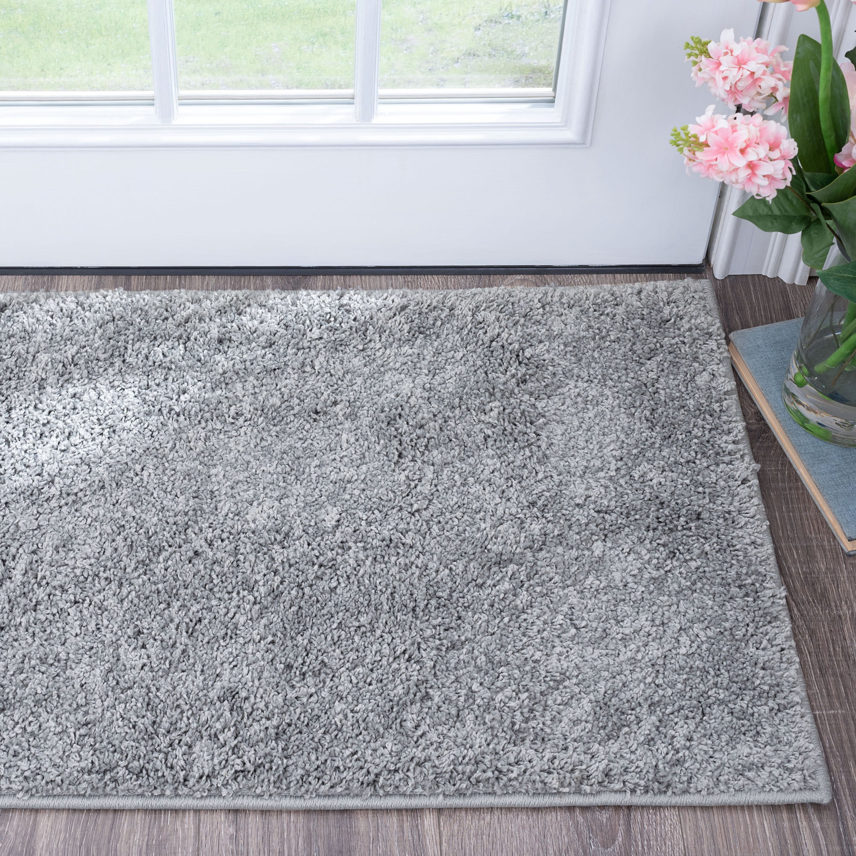 Shag 2x3 Area Rug Thick (2' x 3') Solid Gray Indoor Scatter Easy to ...
