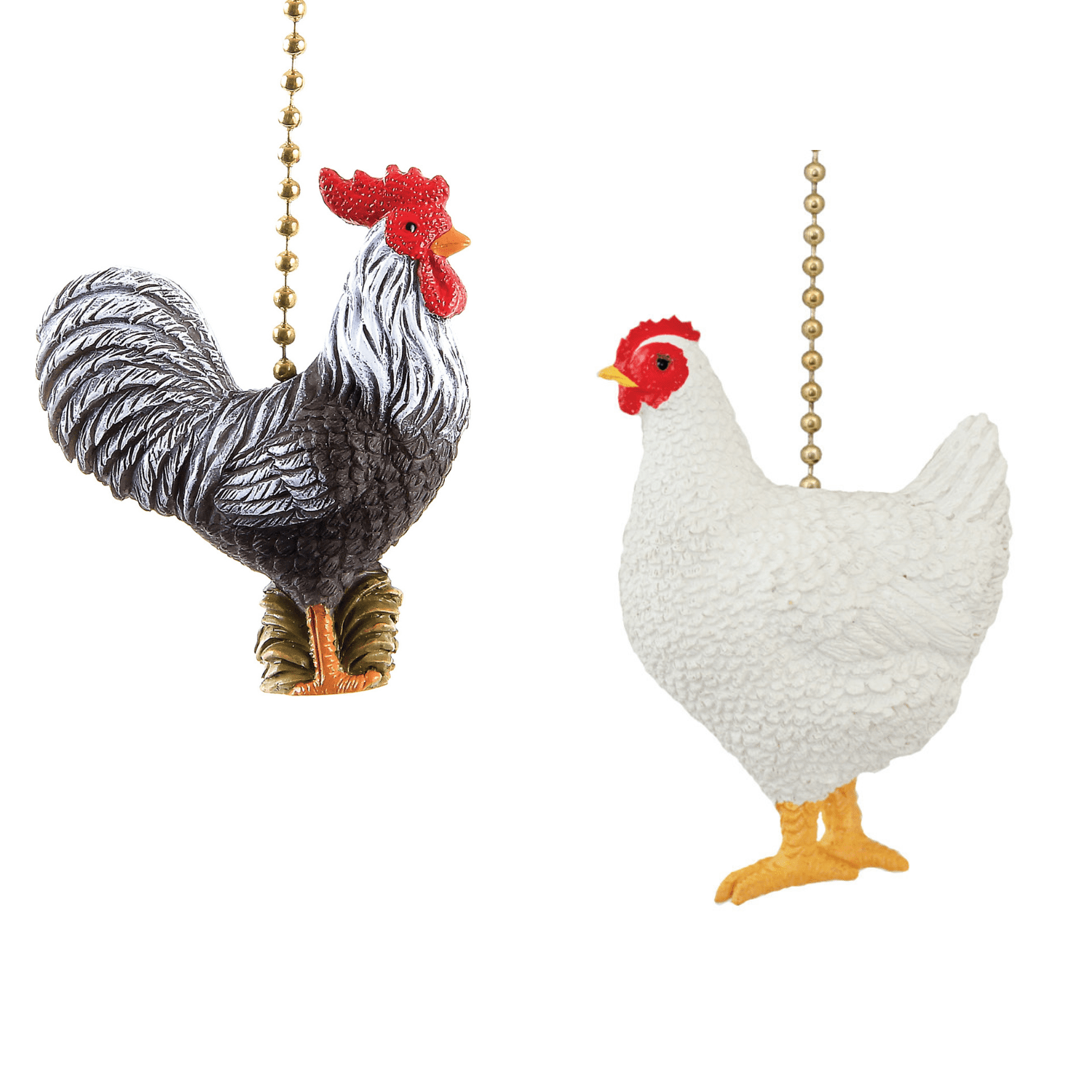 Down on Farm Rooster and White Chicken Ceiling Fan or Light Pulls Set ...