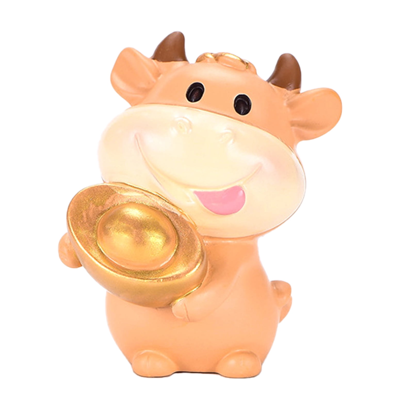 Farfi Cute Gold Ox Ornament Resin DIY Animal Figurines Car Desktop ...